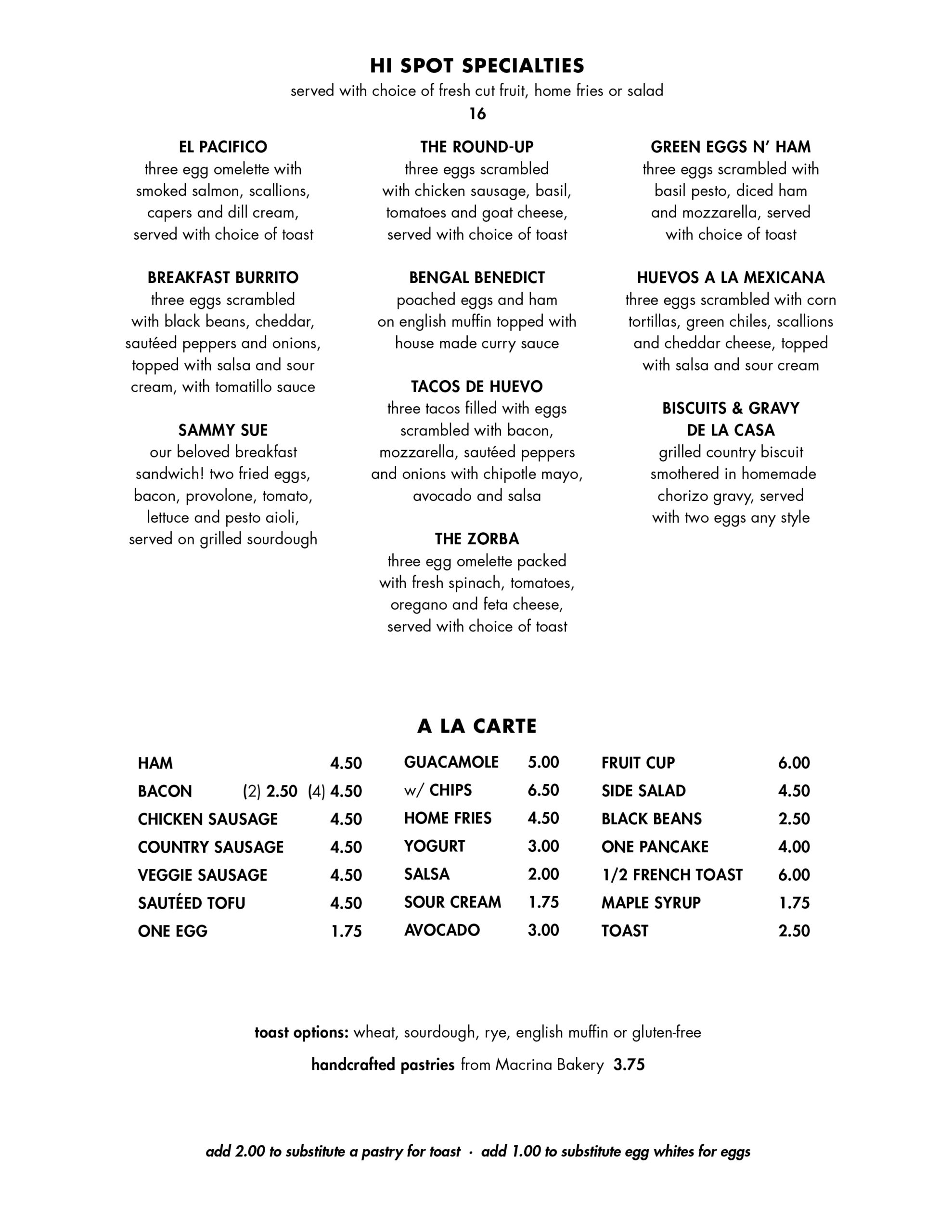 BREAKFAST MENU : Hi Spot Cafe