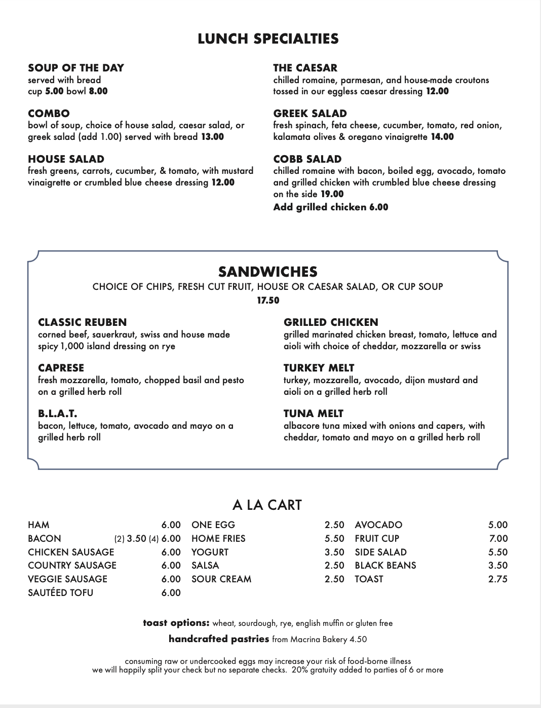 MIDDAY MENU : Hi Spot Cafe