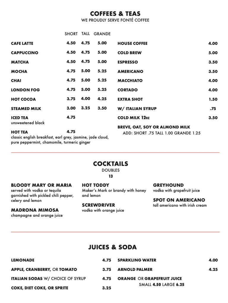 DRINK MENU : Hi Spot Cafe
